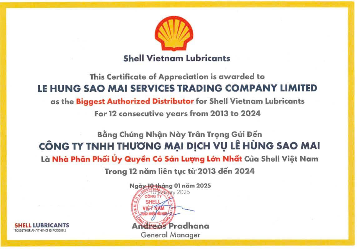 Lê Hùng Sao Mai tiếp tục nhận thương hiệu NPP ủy quyền có sản lượng lớn nhất và NPP ủy quyền có ...